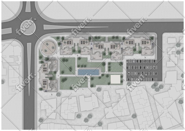 Photoshop rendering design of site plan, master plan, floor plan by Archiminy | Fiverr